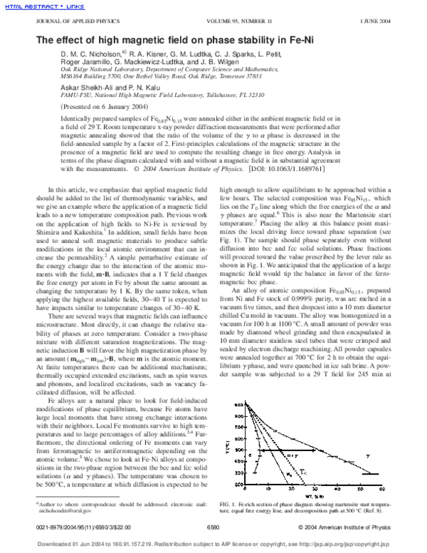 (PDF) The effect of high magnetic field on phase stability in Fe-Ni
