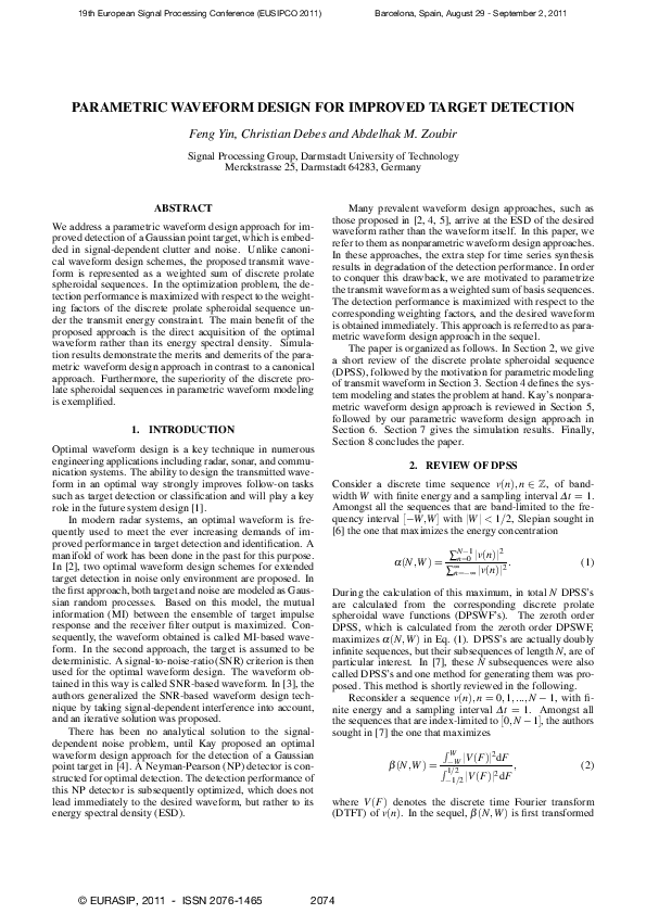 (PDF) Parametric waveform design for improved target detection