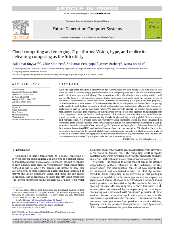 (PDF) Cloud Computing and Emerging IT Platforms: Vision, hype, and reality for delivering ...