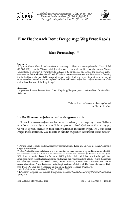 (PDF) A flight to Rome: Ernst Rabel's intellectual itinerary