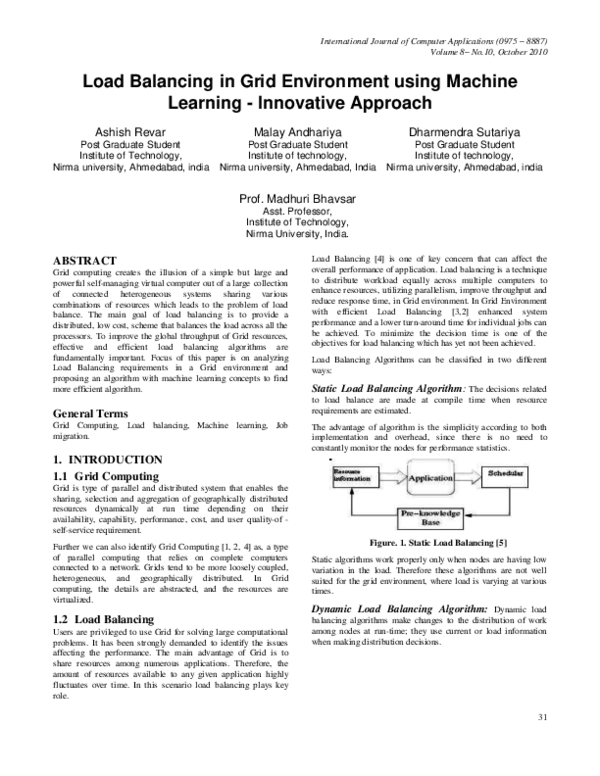 Pdf Load Balancing In Grid Environment Using Machine Learning Innovative Approach