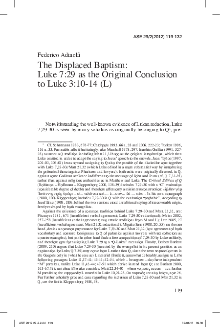 (PDF) “The Displaced Baptism: Luke 7,29 as the Original Conclusion to ...