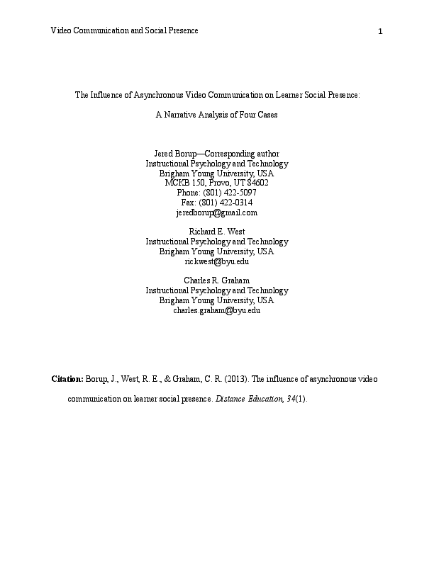 (PDF) The influence of asynchronous video communication on learner social presence