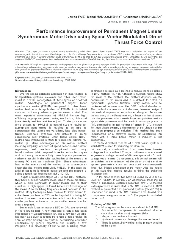 Pdf Performance Improvement Of Permanent Magnet Linear Synchronous Motor Drive Using Space