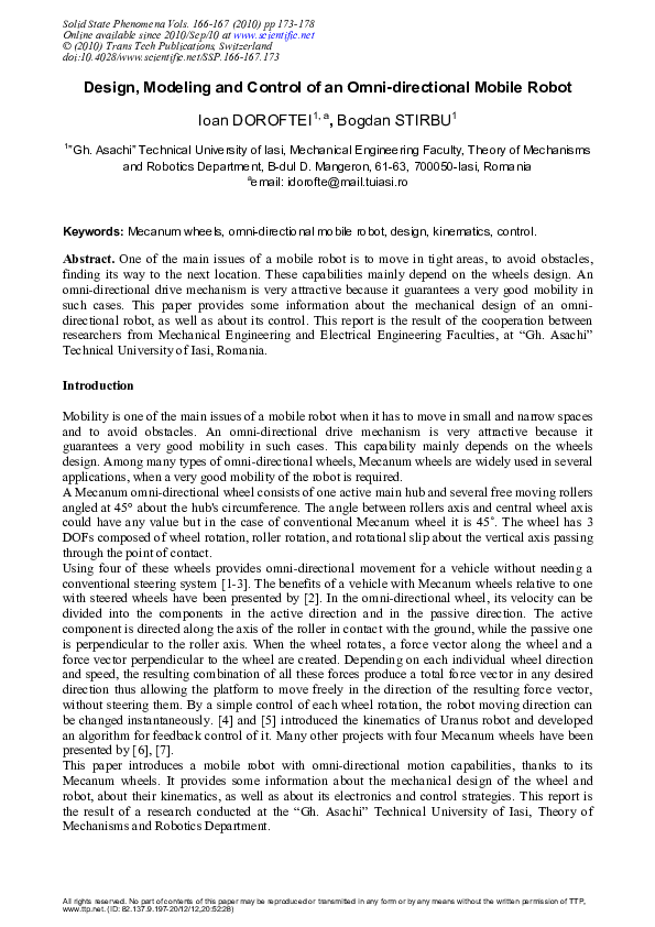 Pdf Design Modeling And Control Of An Omni Directional Mobile Robot