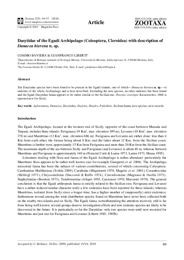 (PDF) Dasytidae of the Egadi Archipelago (Coleoptera, Cleroidea) with ...