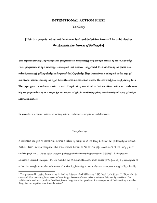 (PDF) Intentional Action First