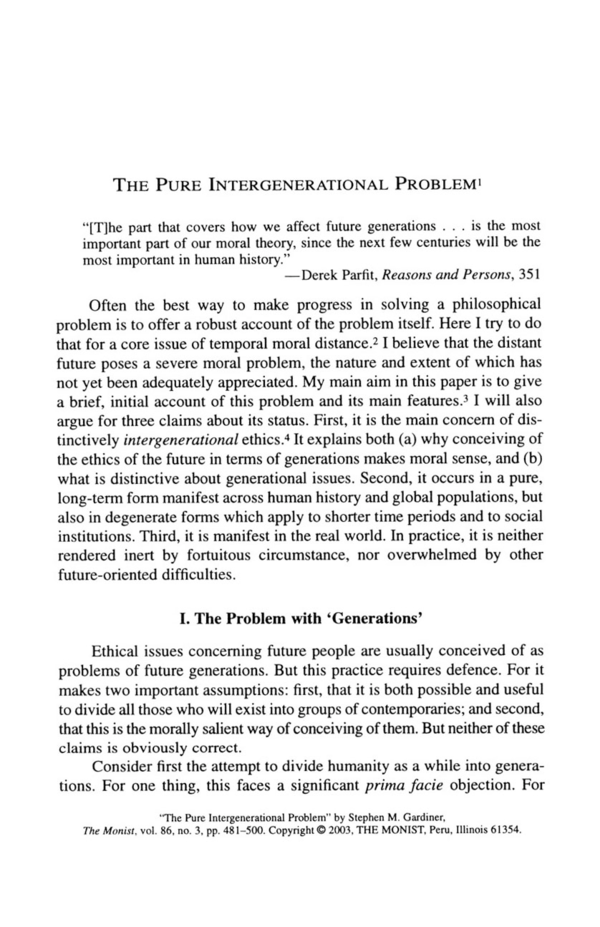 (PDF) The Pure Intergenerational Problem