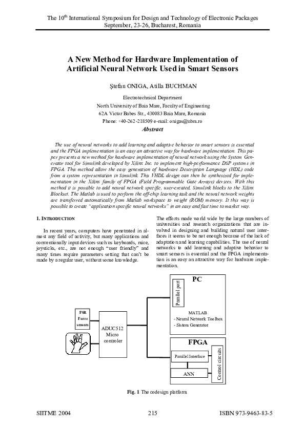 (PDF) A New Method for Hardware Implementation of Artificial Neural Network Used in Smart Sensors