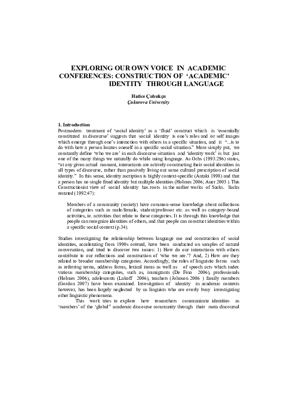(DOC) Exploring Our Own Voice In Academic Conferences: Construction Of ...