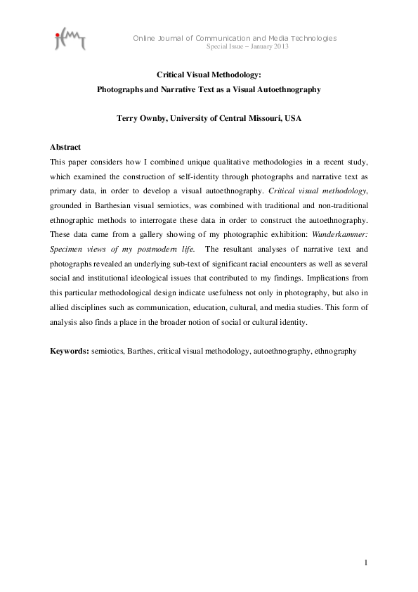 (PDF) Critical Visual Methodology: Photographs and Narrative Text as a ...