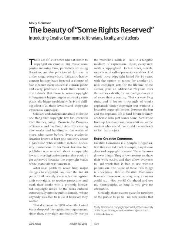 (PDF) The beauty of “Some Rights Reserved” Introducing Creative Commons ...