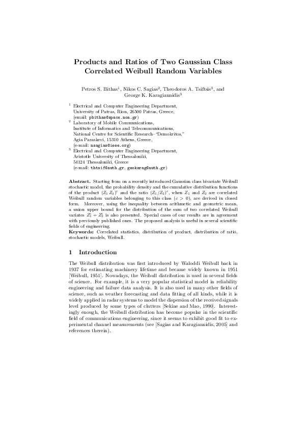 Pdf Products And Ratios Of Two Gaussian Class Correlated Weibull Random Variables