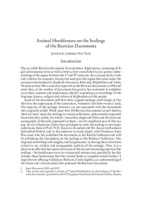 (PDF) Animal Headdresses on the Sealings of the Bactrian Documents