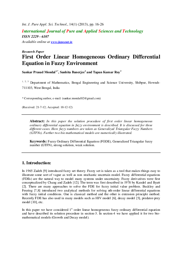 First Order Linear Homogeneous Ordinary Differential Equation In Fuzzy Environment