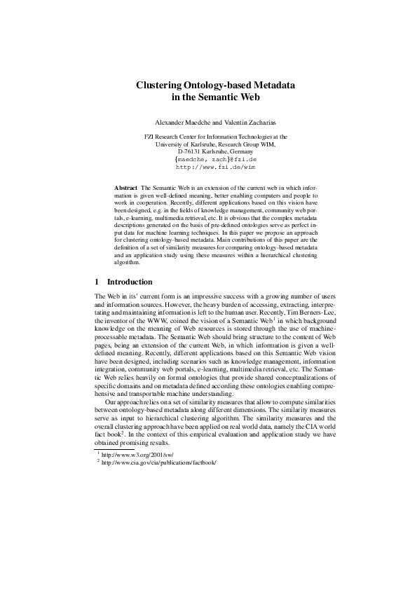 (PDF) Clustering ontology-based metadata in the semantic web