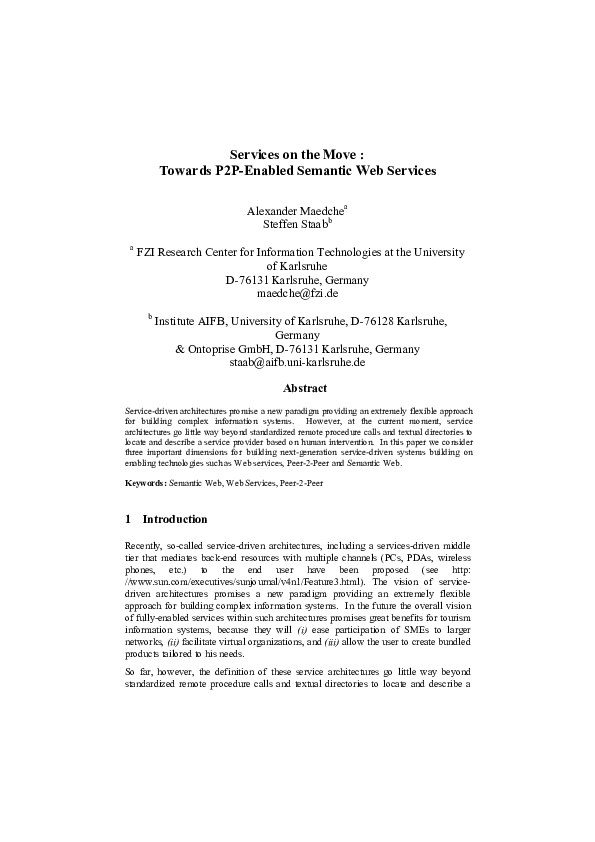 (PDF) Services on the move—towards P2P-enabled semantic web services