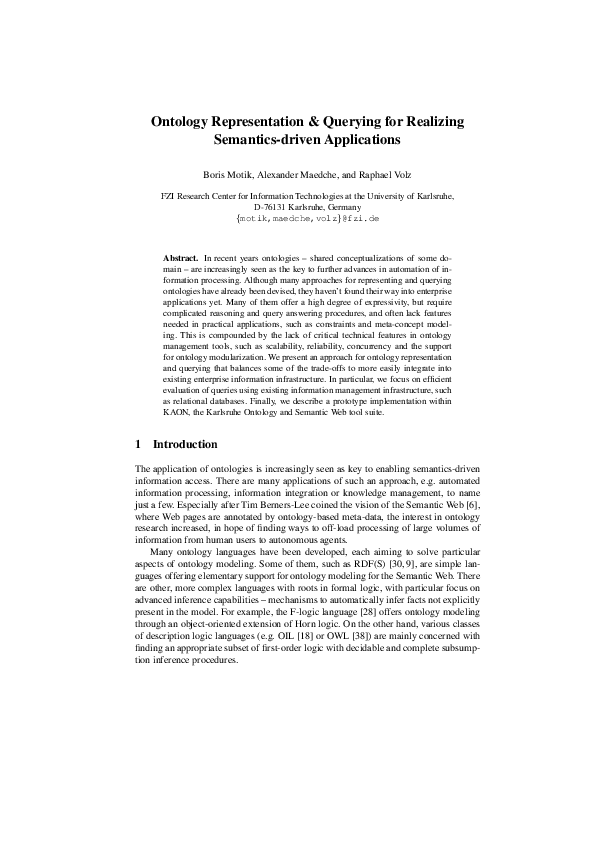 (PDF) Ontology Representation & Querying for Realizing Semantics-driven Applications | Alexander ...