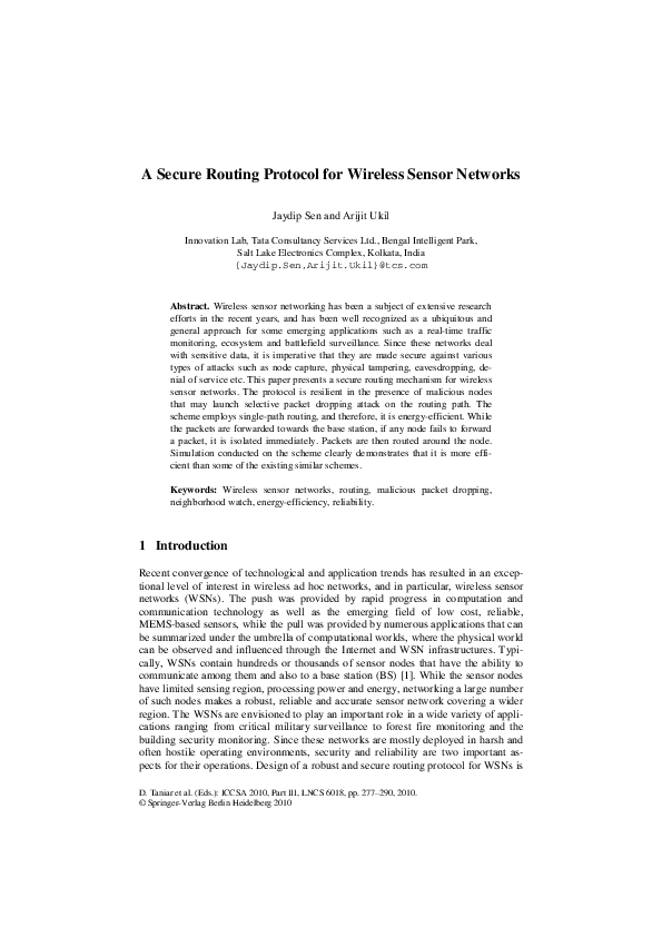 Pdf A Secure Routing Protocol For Wireless Sensor Networks