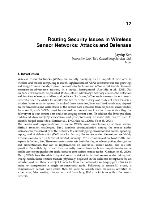 (PDF) Routing Security Issues in Wireless Sensor Networks: Attacks and Defenses