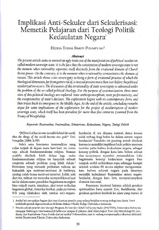 (PDF) Implikasi Anti-Sekuler dari Sekulerisasi: Memetik Pelajaran dari ...