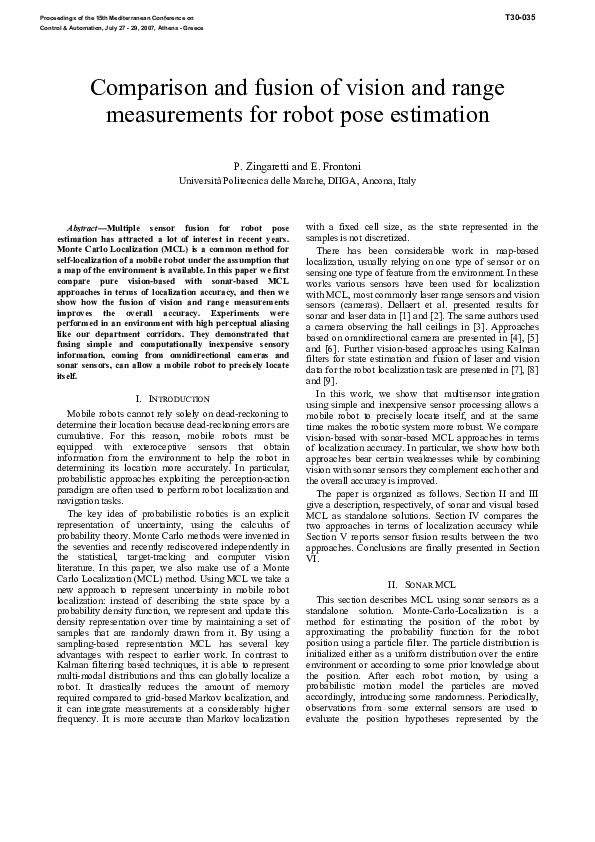 (PDF) Comparison and fusion of vision and range measurements for robot pose estimation