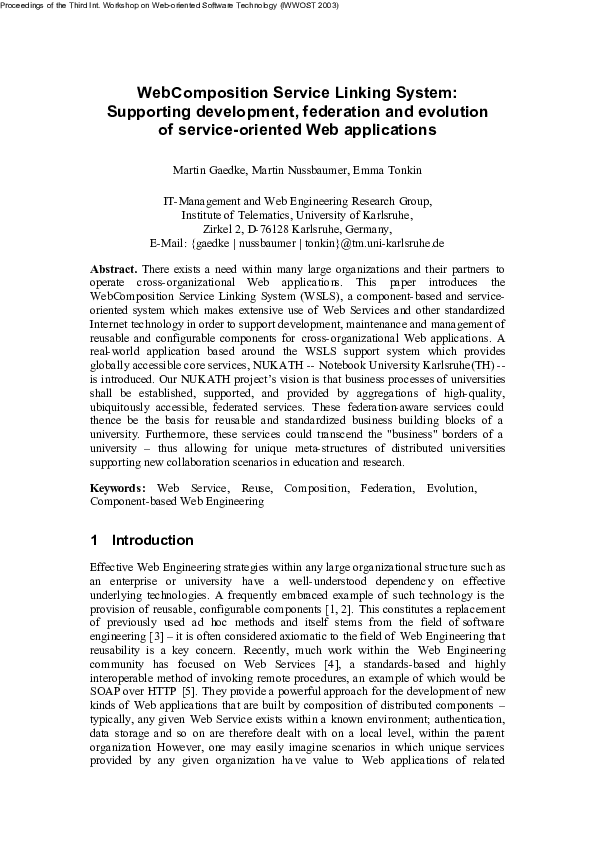 (PDF) WebComposition Service Linking System: Supporting development, federation and evolution of ...