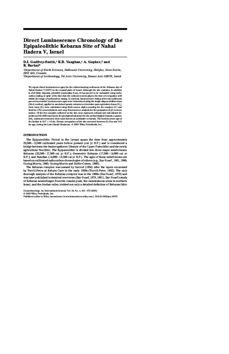 (PDF) Direct luminescence chronology of the Epipaleolithic Kebaran site ...