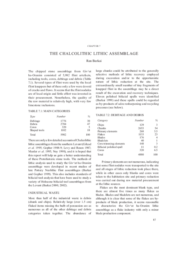 (PDF) The Chalcolithic lithic assemblage