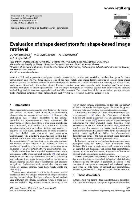 (PDF) Evaluation of shape descriptors for shape-based image retrieval