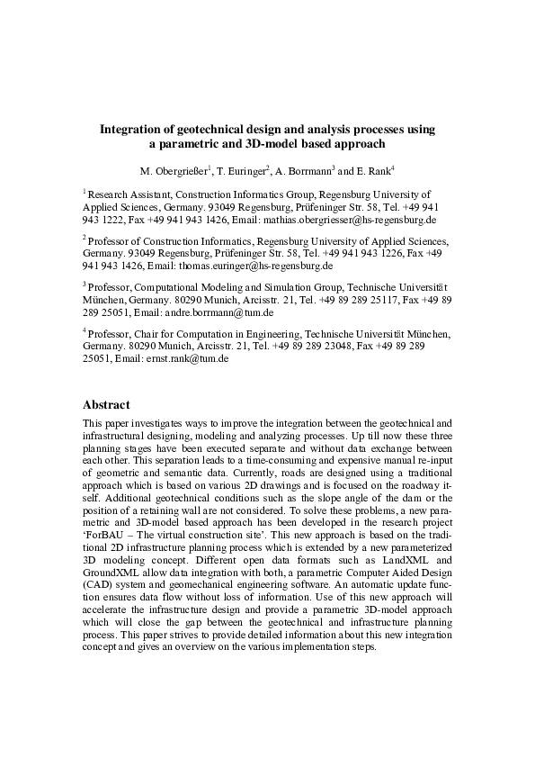 (PDF) Integration of geotechnical design and analysis processes using a parametric and 3D-model ...
