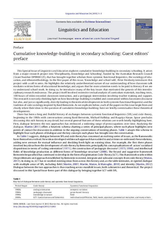 (PDF) Cumulative knowledge-building in secondary schooling: Guest ...