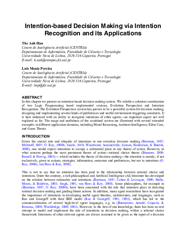(PDF) Intention-based Decision Making via Intention Recognition and its ...