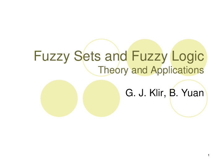 (PDF) Fuzzy sets and fuzzy logic