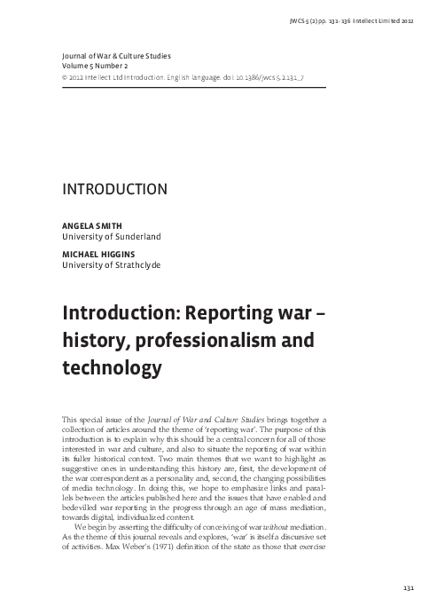 (PDF) Reporting War - special issue introduction