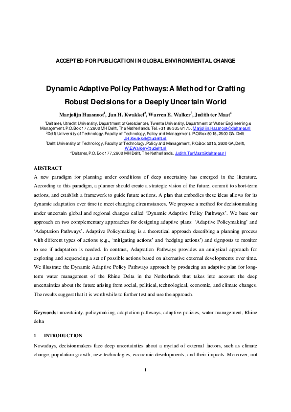 (PDF) Dynamic adaptive policy pathways: A method for crafting robust decisions for a deeply ...