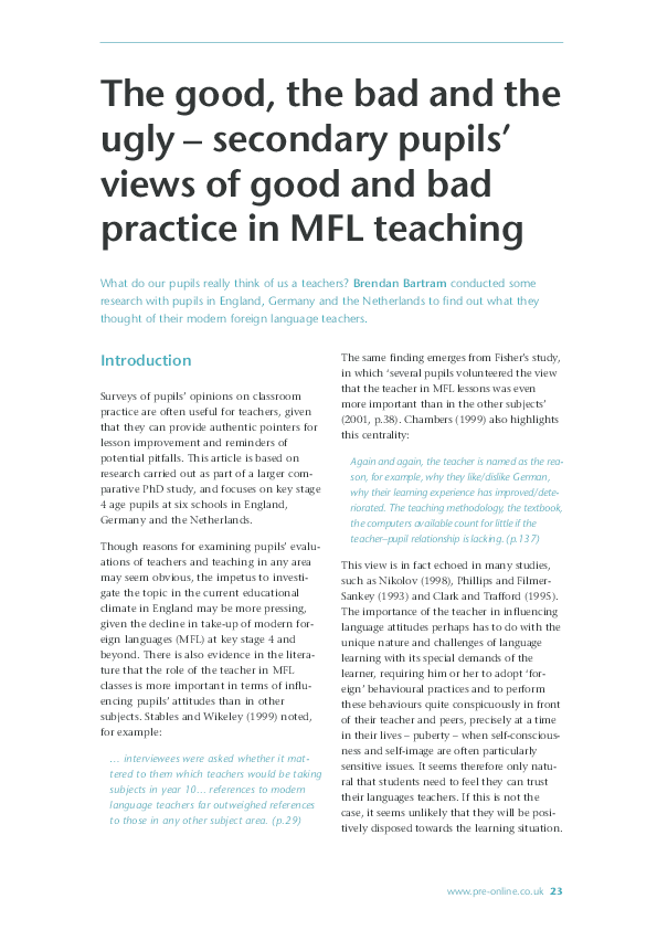 Pdf The Good The Bad And The Ugly Secondary Pupils Views Of Good