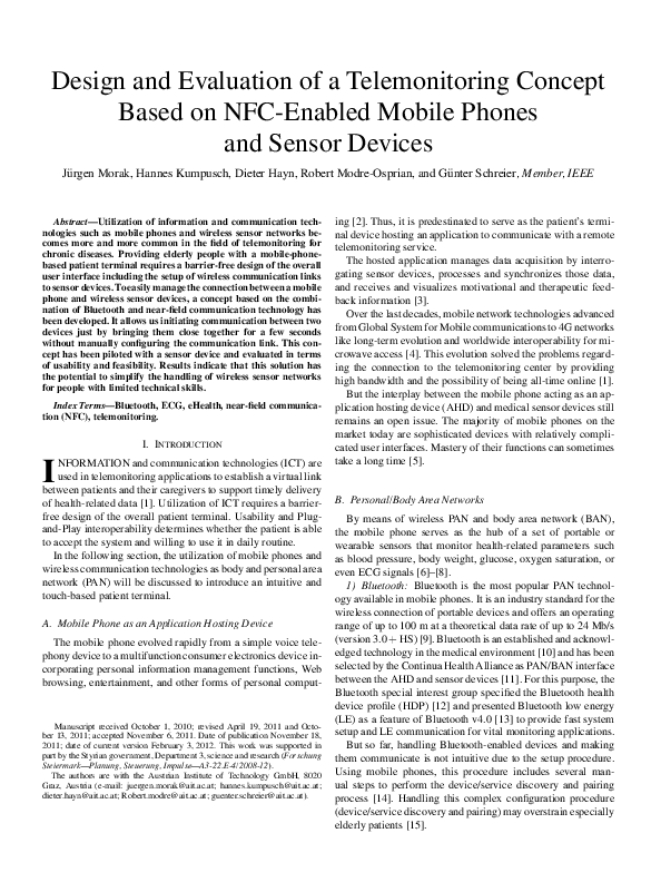 (PDF) Design and evaluation of a Telemonitoring concept based on NFC-enabled mobile phones and ...