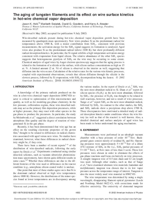 (PDF) The aging of tungsten filaments and its effect on wire surface ...