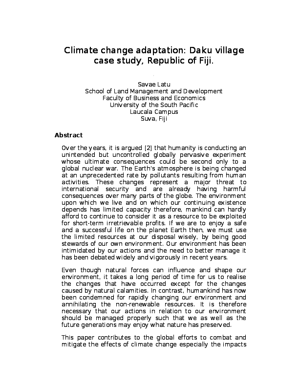 Doc Climate Change Adaptation Daku Village Case Study Republic Of Fiji