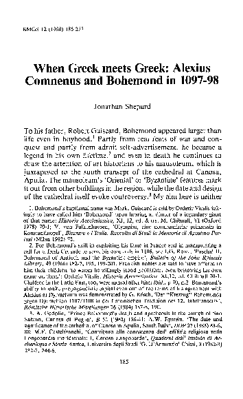 (PDF) When Greek meets Greek: Alexius Comnenus and Bohemond in 1097-98