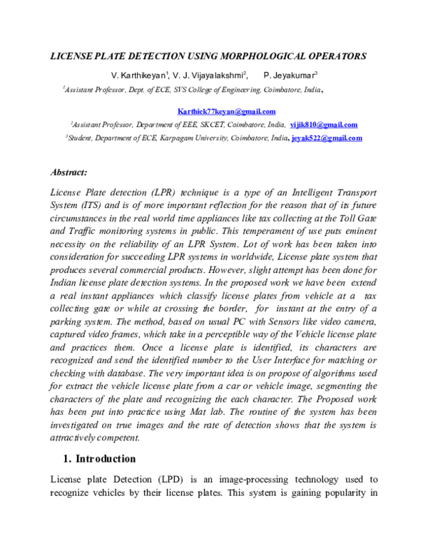 Doc License Plate Detection Using Morphological Operators