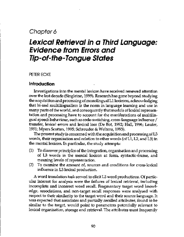 (PDF) Lexical retrieval in a third language: Evidence from errors and ...