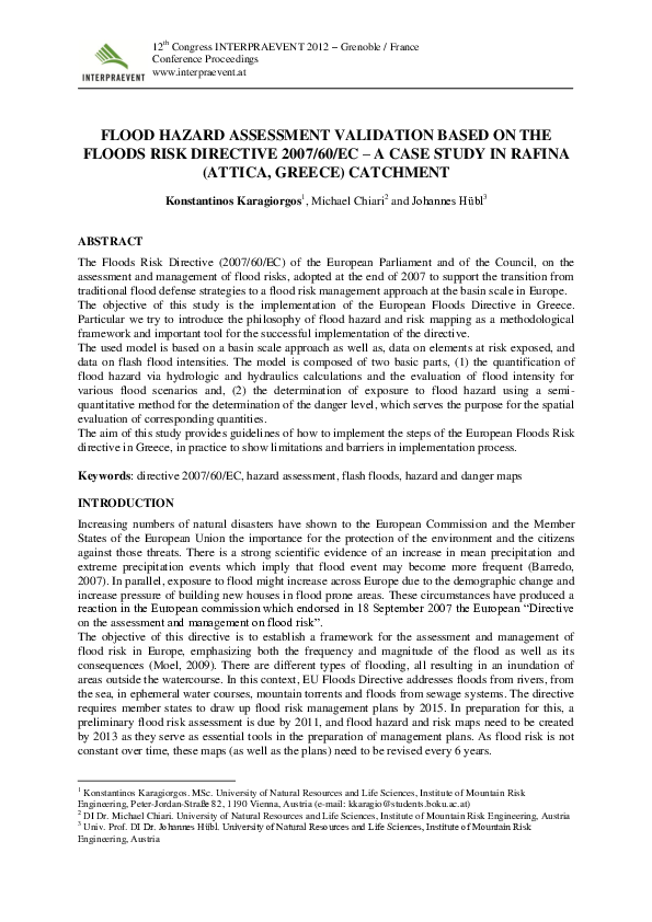 (PDF) Flood hazard assessment validation based on the Floods Risk Directive 2007/60/EC – A case ...