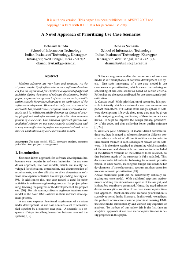 A Novel Approach of Prioritizing Use Case Scenarios
