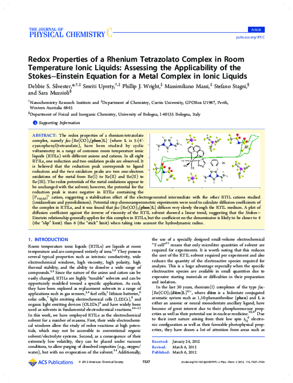 (PDF) Redox Properties of a Rhenium Tetrazolato Complex in Room ...