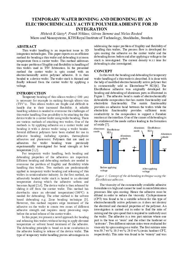 TEMPORARY WAFER BONDING AND DEBONDING BY AN ELECTROCHEMICALLY ACTIVE ...