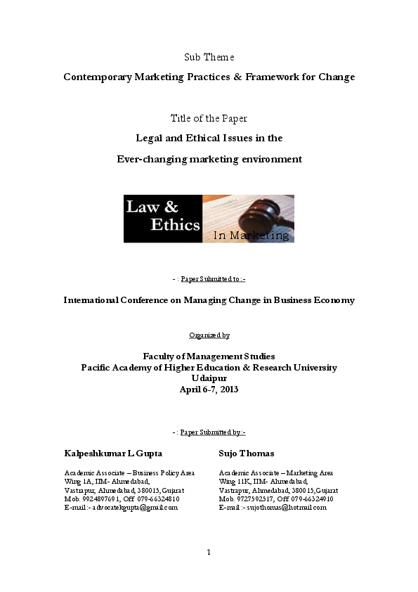 (PDF) Legal & Ethical Issues in Ever changing Marketing Environment