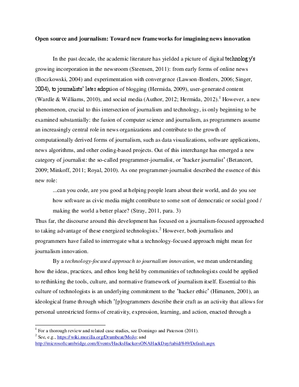 (PDF) Open Source and Journalism: Toward New Frameworks for Imagining ...
