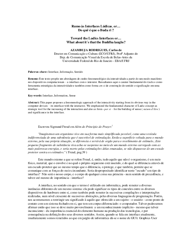 (PDF) Rumo às Interfaces Lúdicas / Towards ludic interfaces